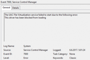 Event ID 7000 UAC File Virtualization error - WinCert