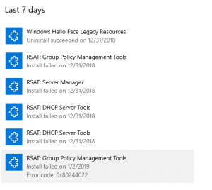 Cannot install RSAT tools on Windows 10 1809 Error:0x80244022 - WinCert
