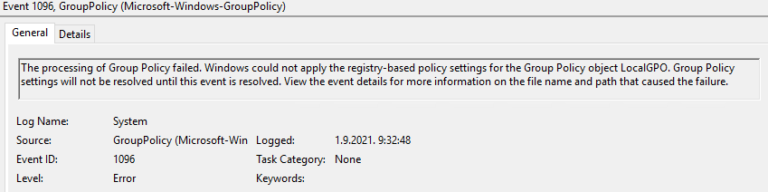The Processing Of Group Policy Failed Event 1096 Wincert