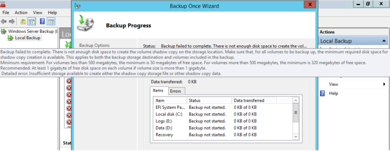 Windows Backup failed to complete! - WinCert